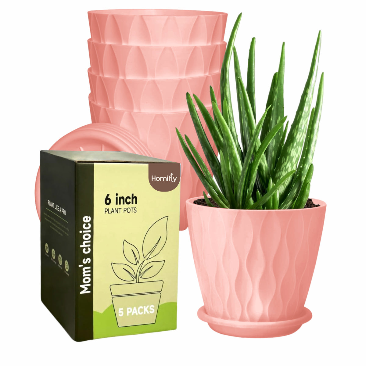 Set of 5 Plastic Flower Pots for Home & Garden (Wave) – Homifly