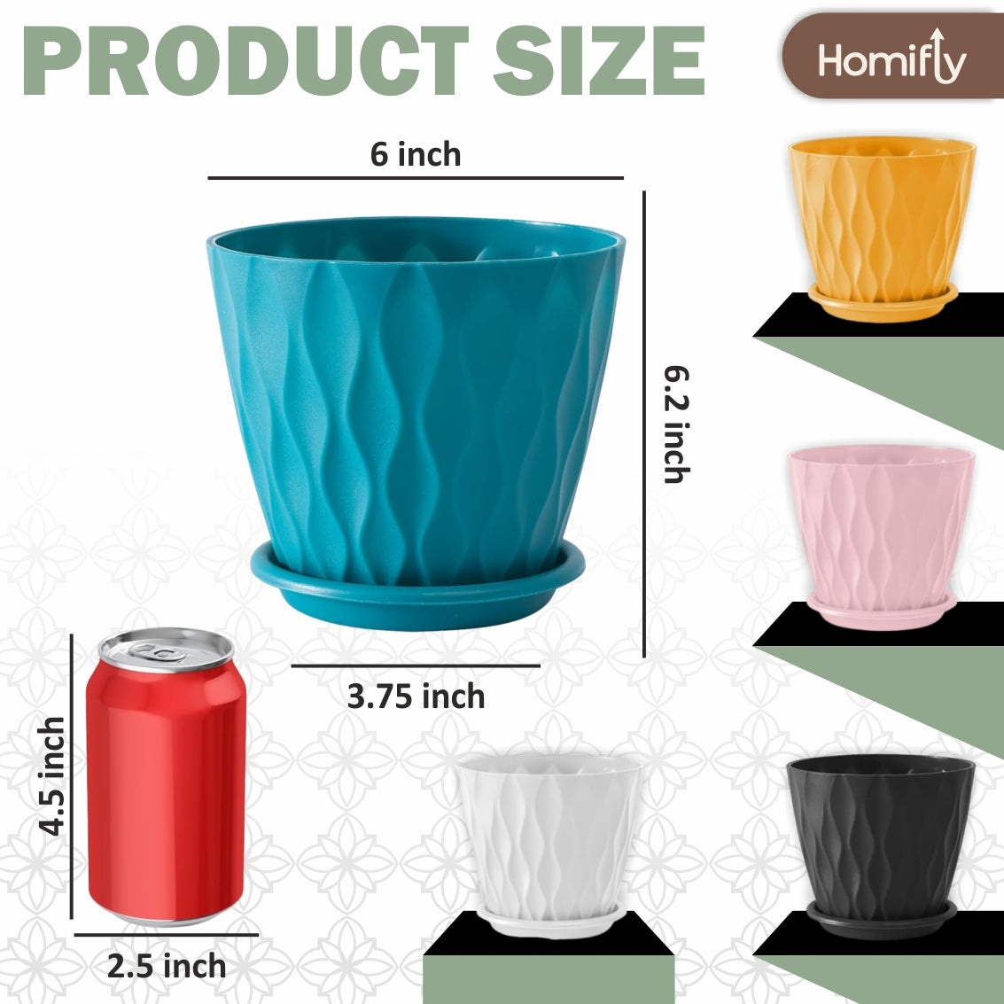 Set of 5 Plastic Flower Pots for Home & Garden (Wave) – Homifly